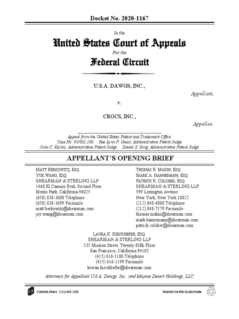 USA Dawgs v. Crocs (2020) - Appellant's Opening Brief | PDF ...