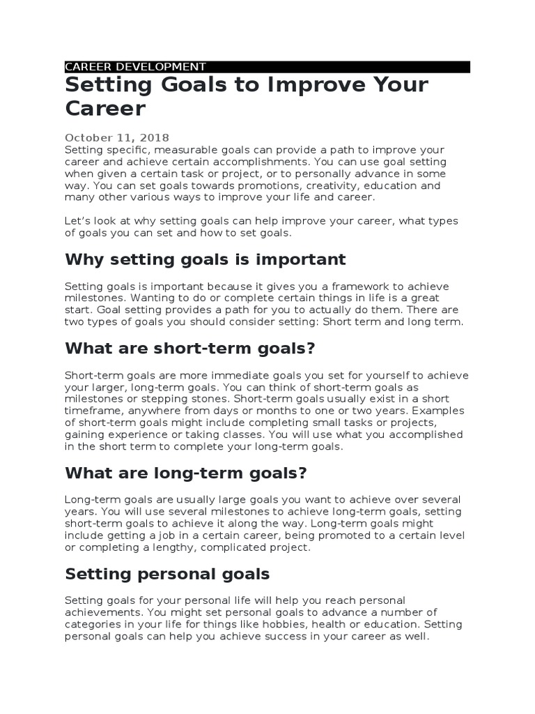 Setting Goals To Improve Your Career | PDF | Goal | Applied Psychology
