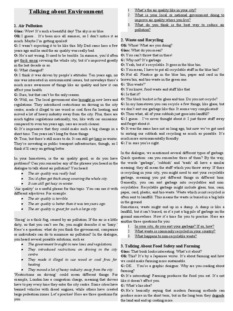Talking About Environments | PDF | Global Warming | Agriculture