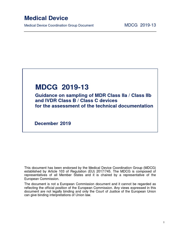 MDCG 2019 13 Sampling MDR IVDR | PDF | Medical Device | Quality ...