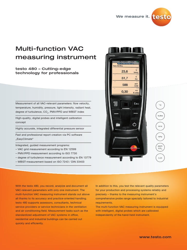 Testo 480 - Data Sheet PDF | PDF | Calibration | Physical Quantities
