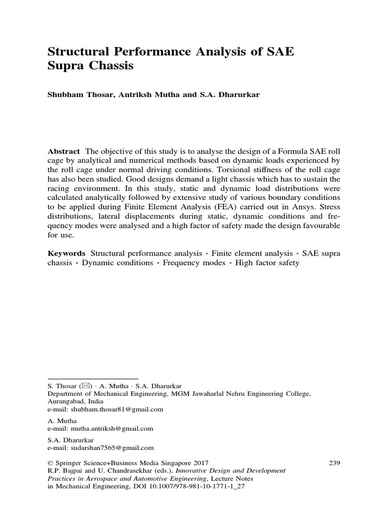 Structural Performance Analysis of SAE Supra Chassis | PDF | Strength ...