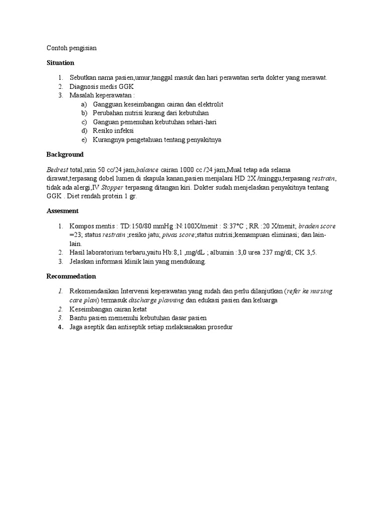 Contoh Pengisian SBAR | PDF