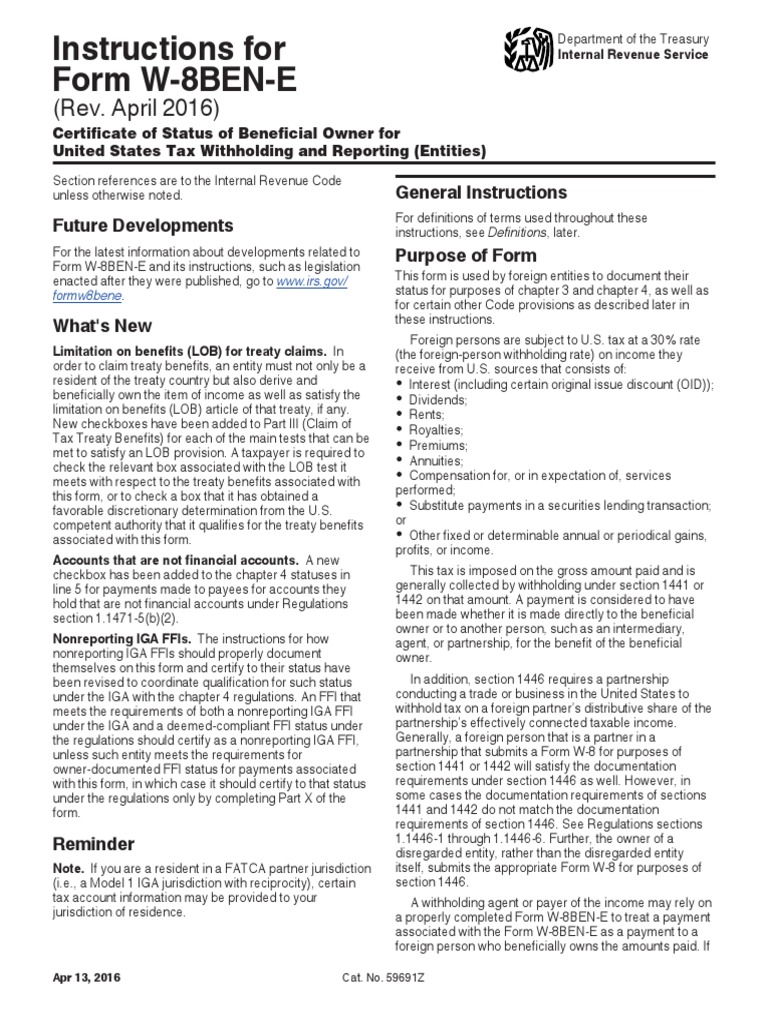 Tax Form W-8BEN-E PDF | PDF | Withholding Tax | Trust Law