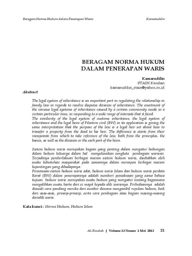 Norma Hukum dalam Waris di Indonesia | PDF