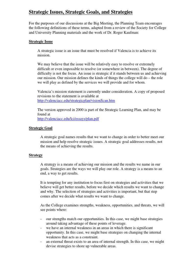 Strategic Issues, Strategic Goals, and Strategies | PDF | Goal | Hospital