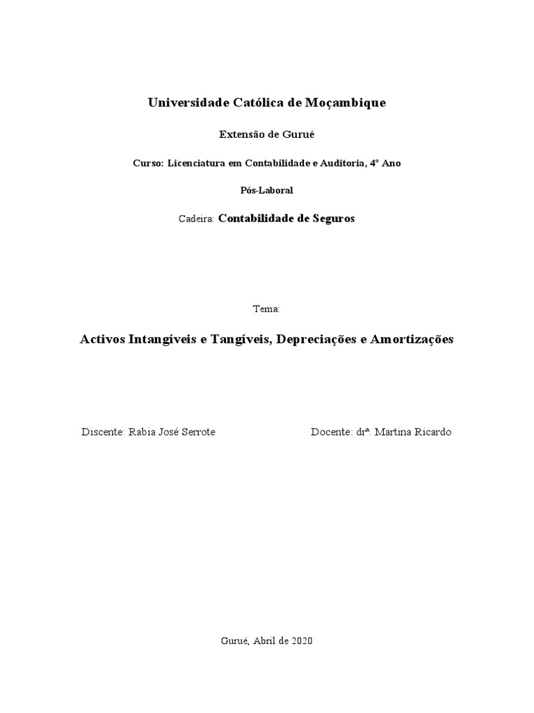 Activos Tangiveis e Intangiveis - Rabia.j.serrote | PDF | Depreciação ...
