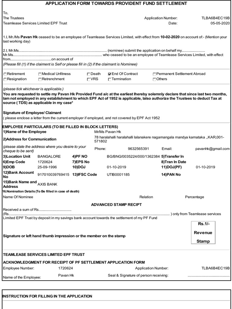 PF Withdrwal Application | PDF | Taxation | Payments