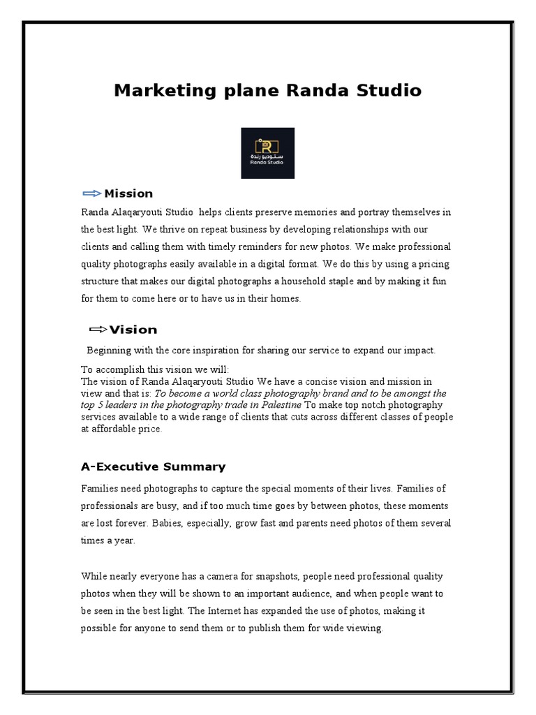 Marketing Plane Randa Studio: Mission | PDF | Photograph | Wedding ...