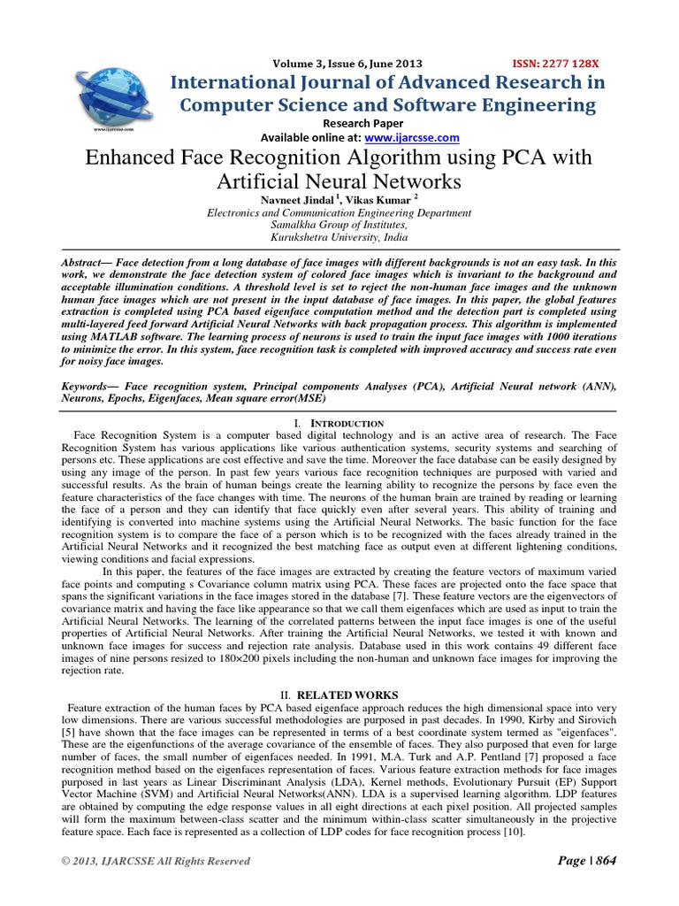 Enhanced Face Recognition Algorithm Using Pca With Artificial Neural Networks Pdf Artificial