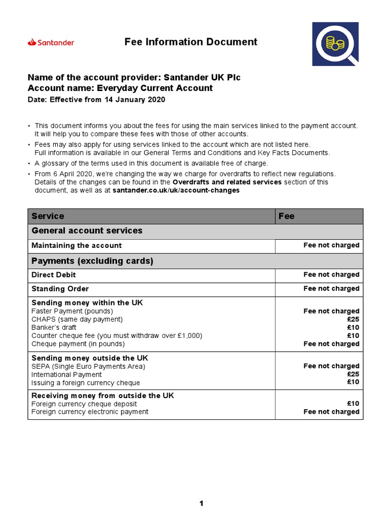 Fee Information Document PDF | PDF | Overdraft | Debit Card