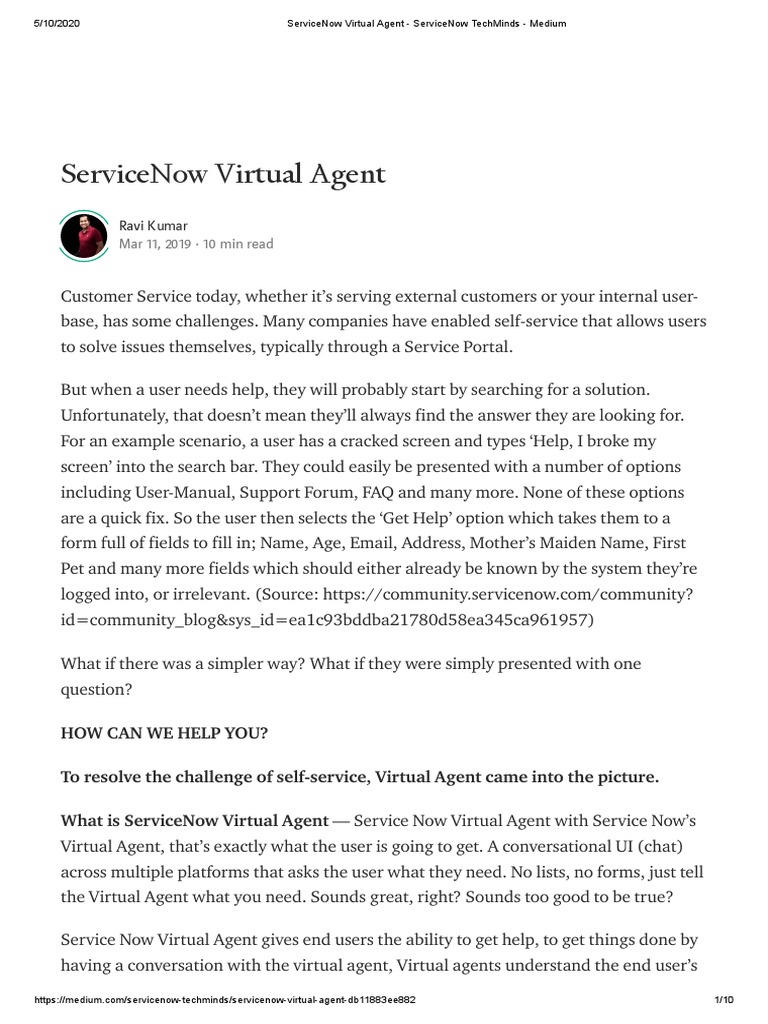 ServiceNow Virtual Agent Overview | PDF | Internet Bot | It Service ...
