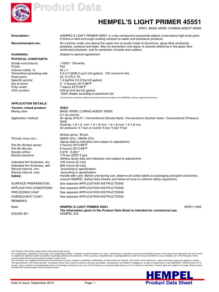 PDS HEMPEL'S LIGHT PRIMER 45551 en-GB PDF | PDF | Paint | Materials