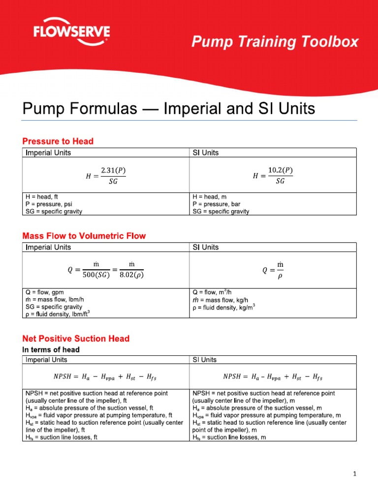 Pump Sizing Formulae | PDF