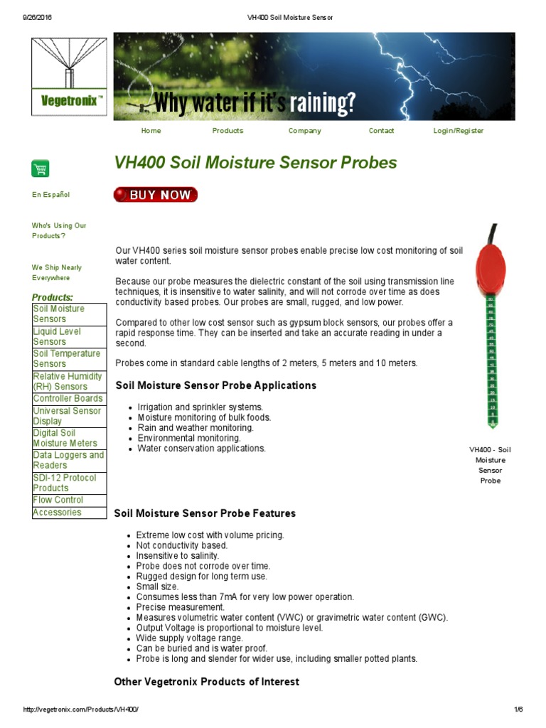 VH400 Soil Moisture Sensor Information PDF | PDF | Relay | Sensor