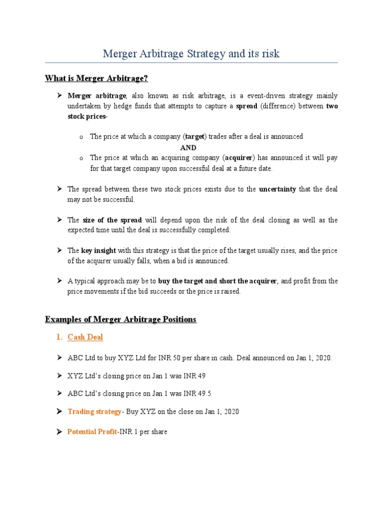 Merger Arbitrage Strategy and Its Risk | PDF | Arbitrage | Mergers And ...