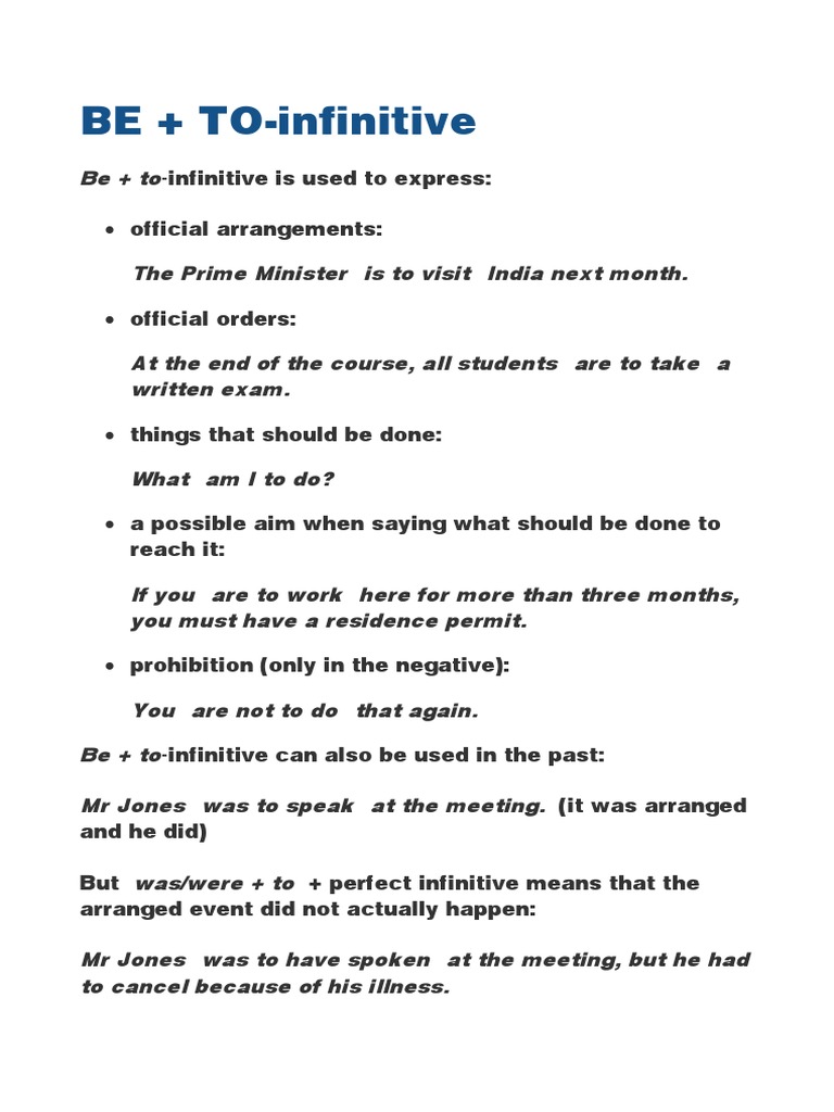 Be To + Infinitive | PDF