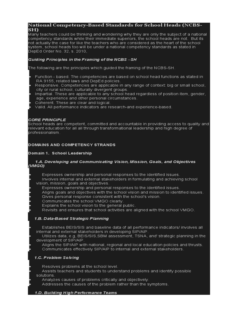 National Competency-Based Standards For School Heads (NCBS-SH ...