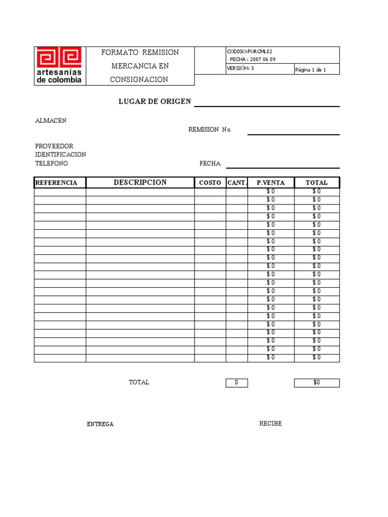 1430 Formato Consignacion Forcml02 | PDF