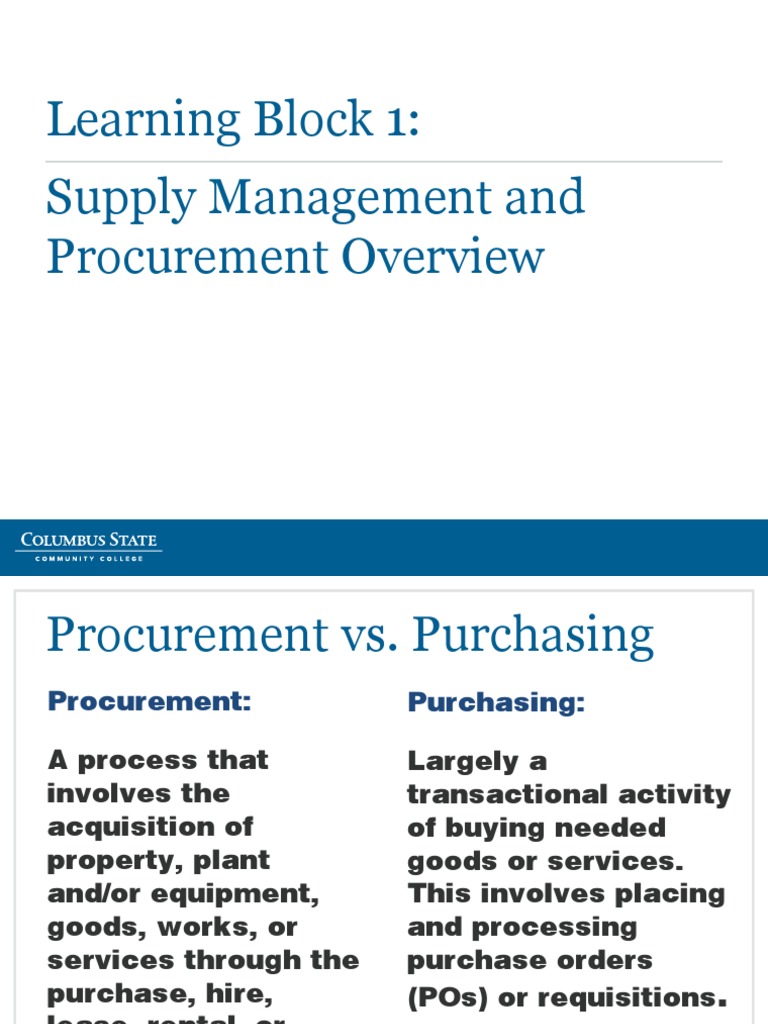 Learning Block 1: Supply Management and Procurement Overview | PDF ...