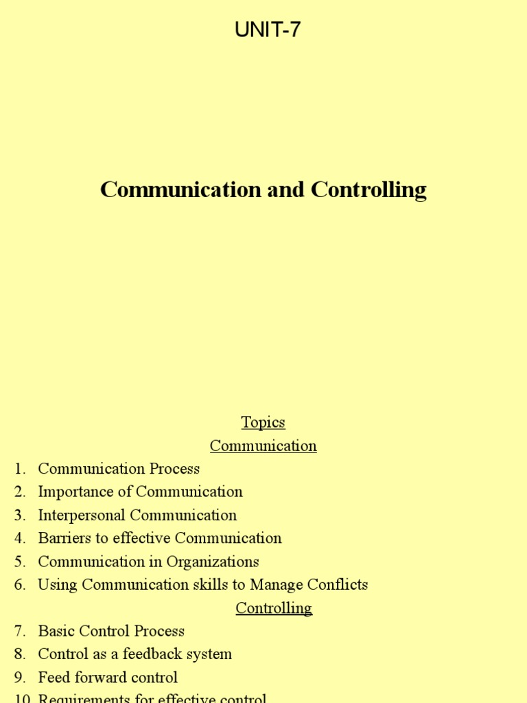 Unit-7-Communication & Controlling | PDF | Interpersonal Communication ...