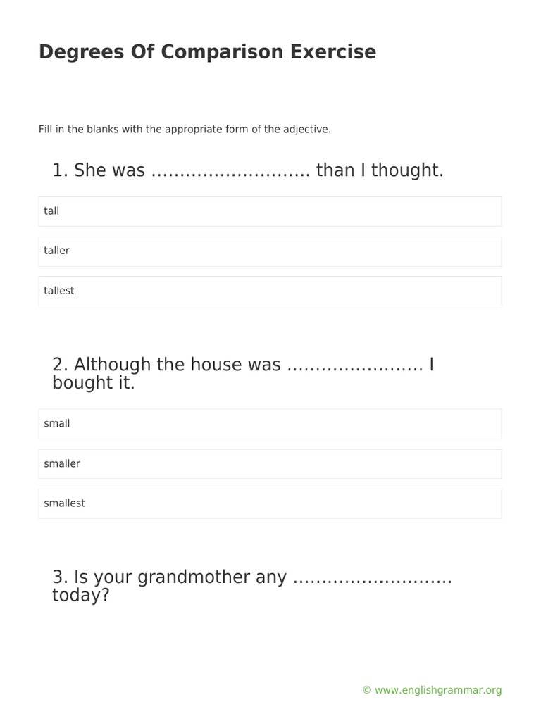 Degrees of Comparison Exercise | PDF