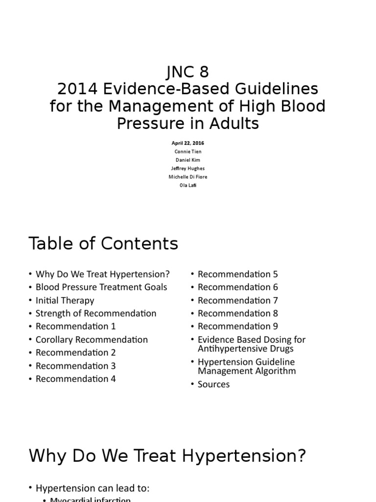 JNC 8 2014 Evidence-Based Guidelines For The Management of High Blood Pressure in Adults | PDF ...