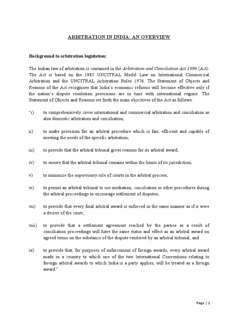 Arbitration in India - An Overview | PDF | Arbitration | Arbitral Tribunal