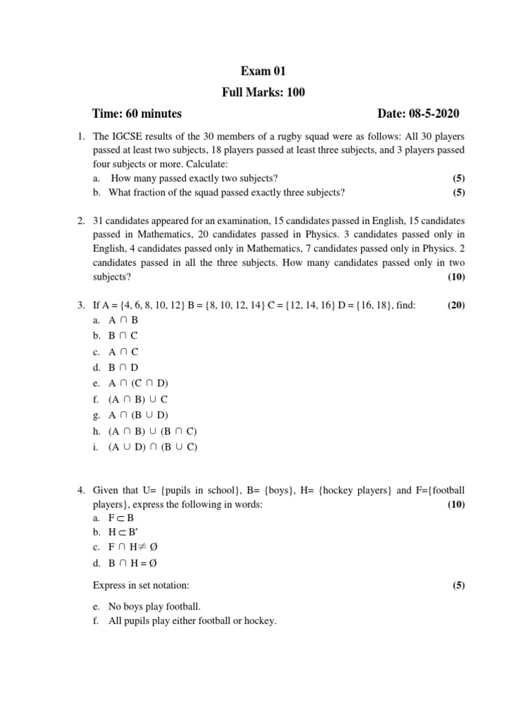 Exam 01 Full Marks: 100 Time: 60 Minutes Date: 08-5-2020 | PDF ...