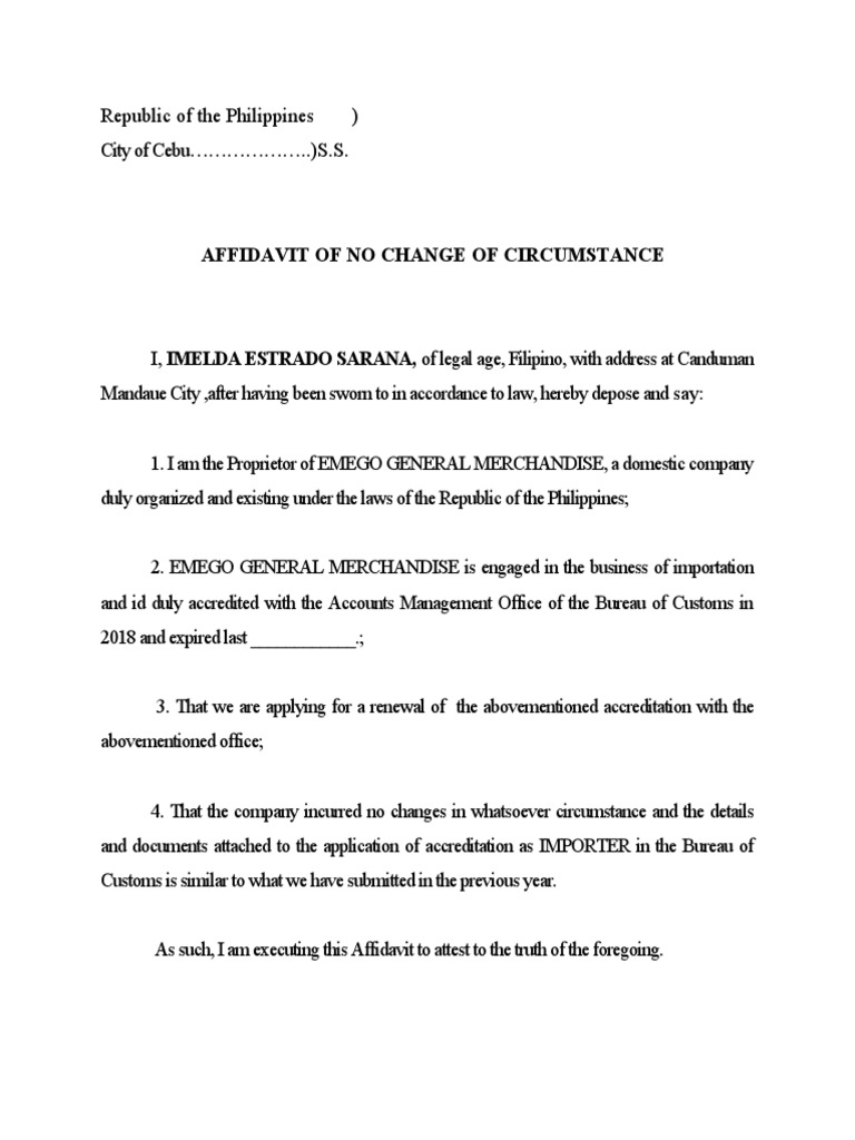 Affidavit of No Change | PDF