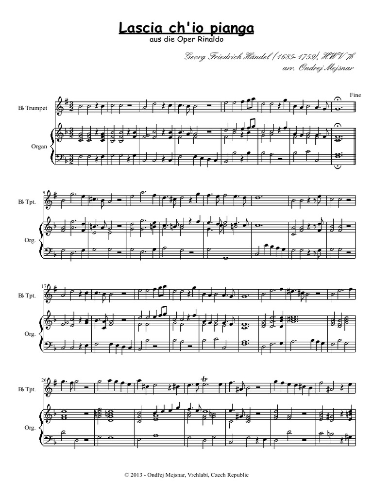 Lascia Ch'io Pianga: Georg Friedrich Händel (1685-1759), HWV 7b Arr ...