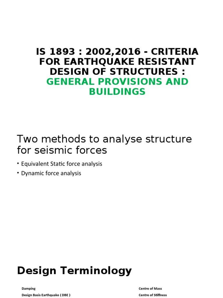 IS 1893: 2002,2016 - CRITERIA For Earthquake Resistant Design of ...