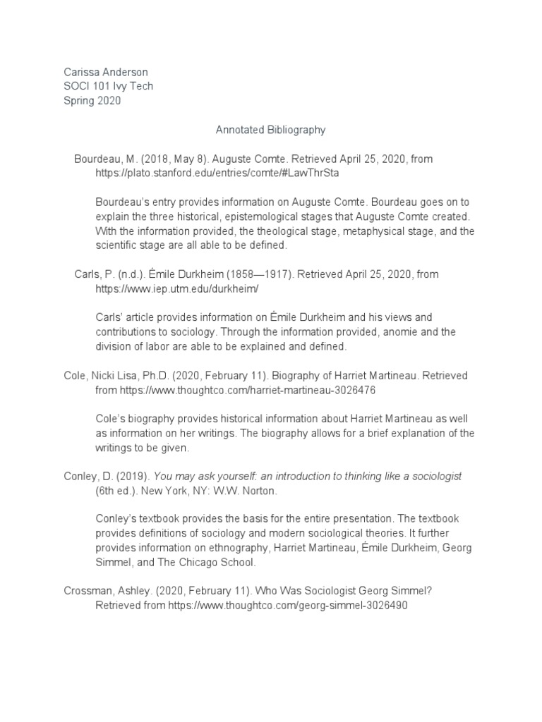 Annotated Bibliography | PDF | Sociology | Émile Durkheim