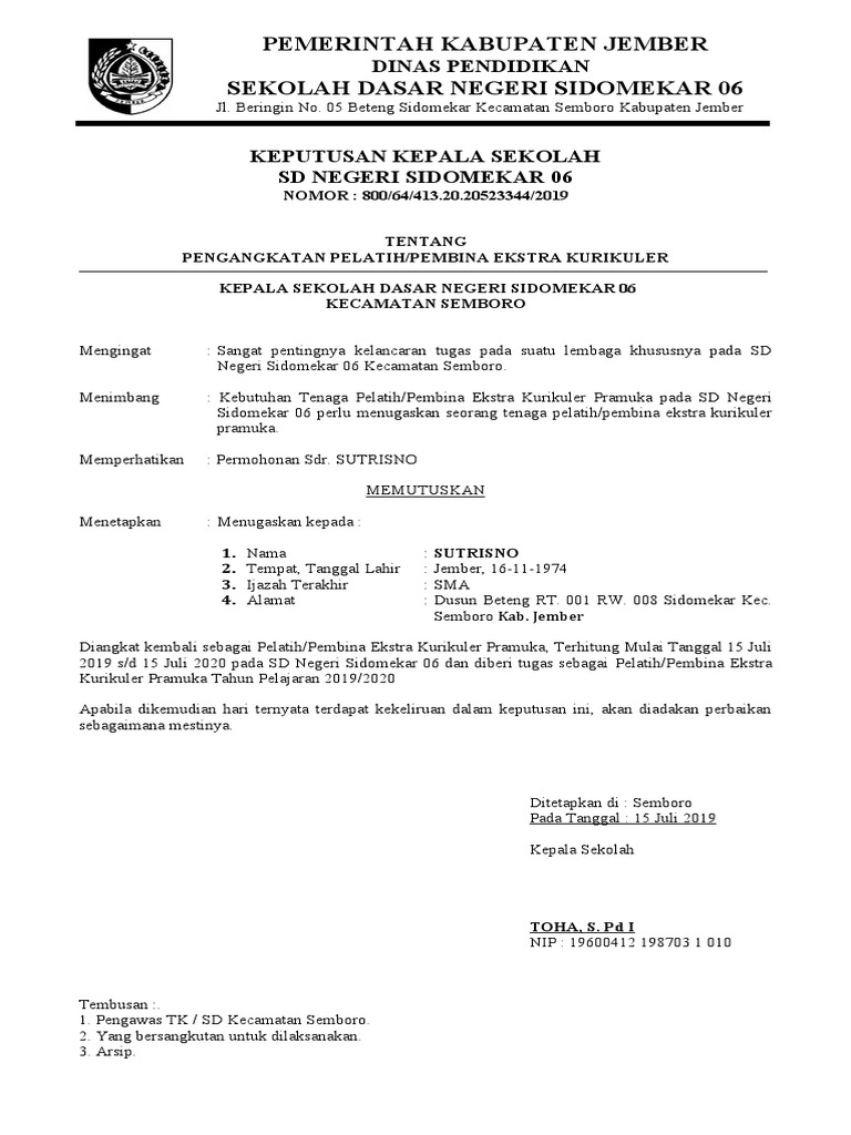 SK Pelatih Ekskul | PDF