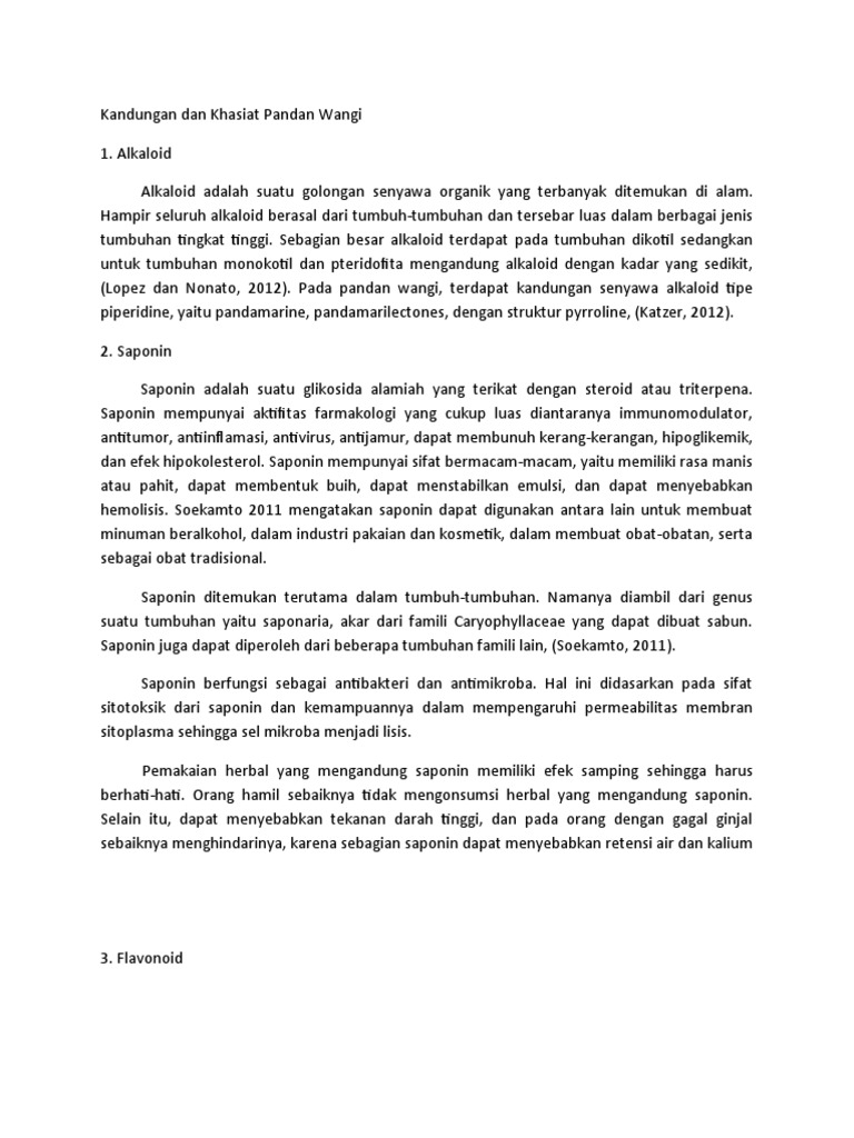 Kandungan Dan Khasiat Pakis Haji Dan Pandan | PDF