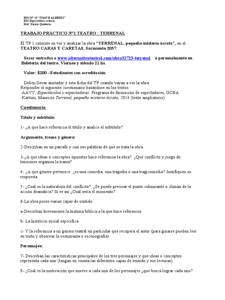 TP1 Terrenal | PDF | Teatro | Entretenimiento (general)