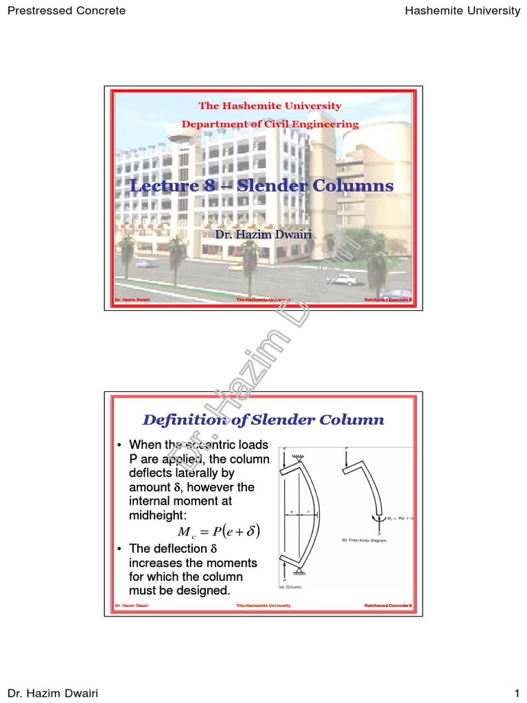 Lecture 8.0 - Slender Columns | PDF | Buckling | Column