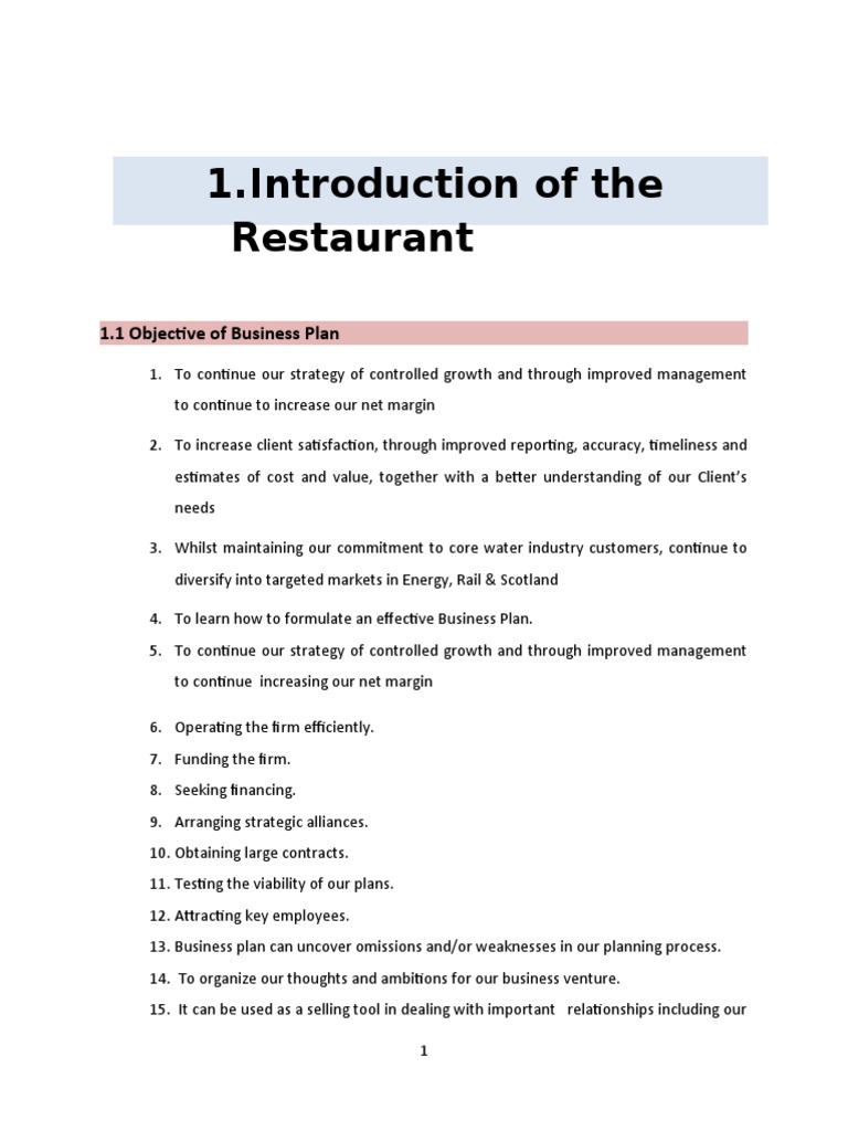 1.introduction of The Restaurant: 1.1 Objective of Business Plan | PDF ...