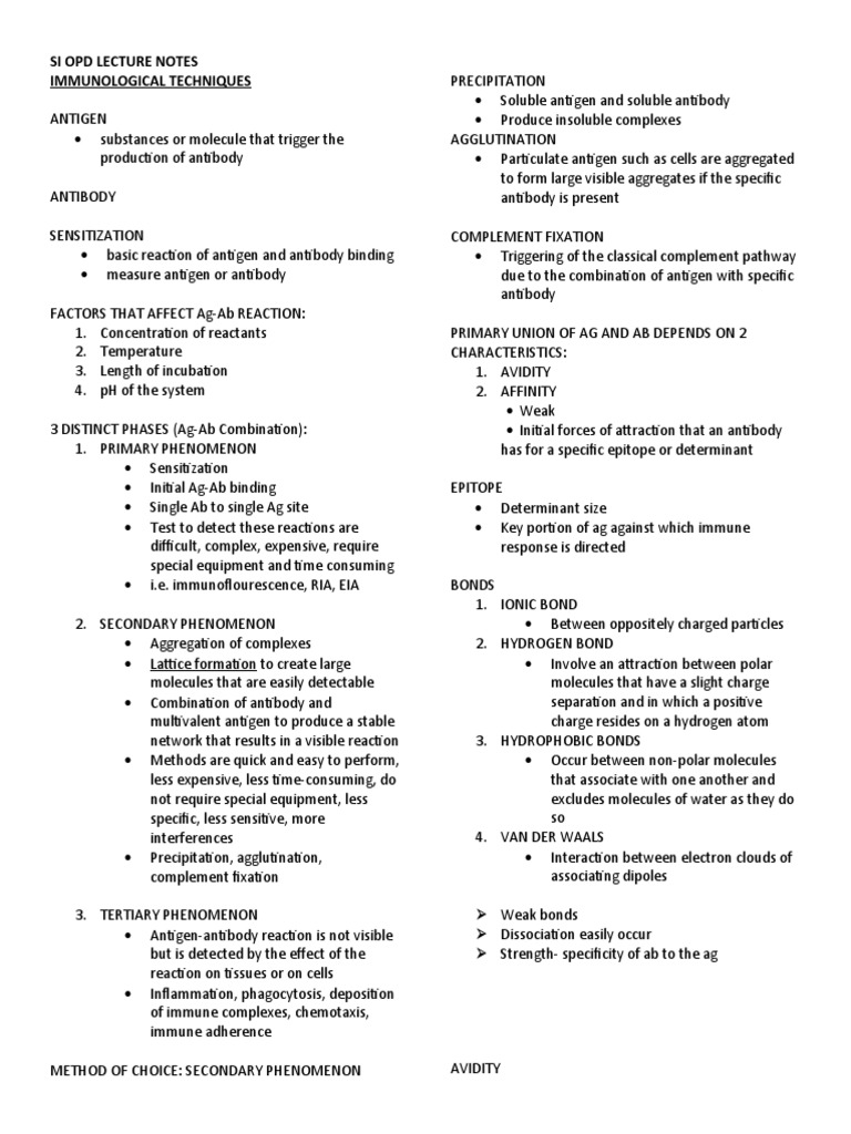 Si Opd Lecture Notes | PDF | Biochemistry | Antibody