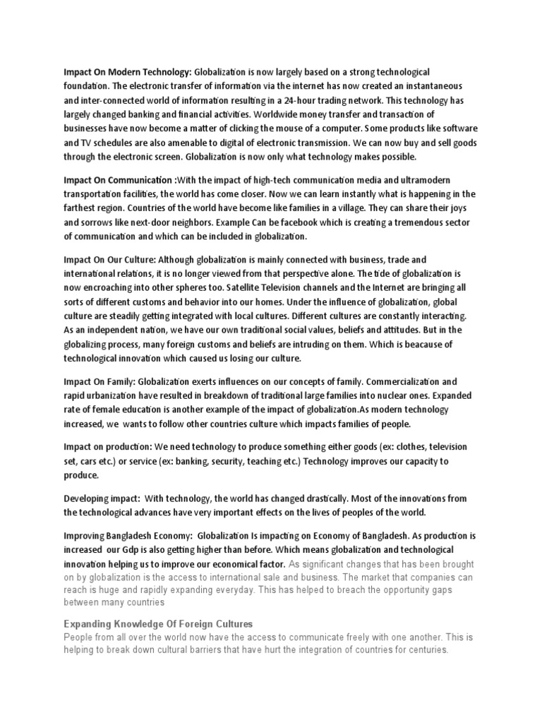 Impact On Modern Technology | PDF | Globalization | Innovation