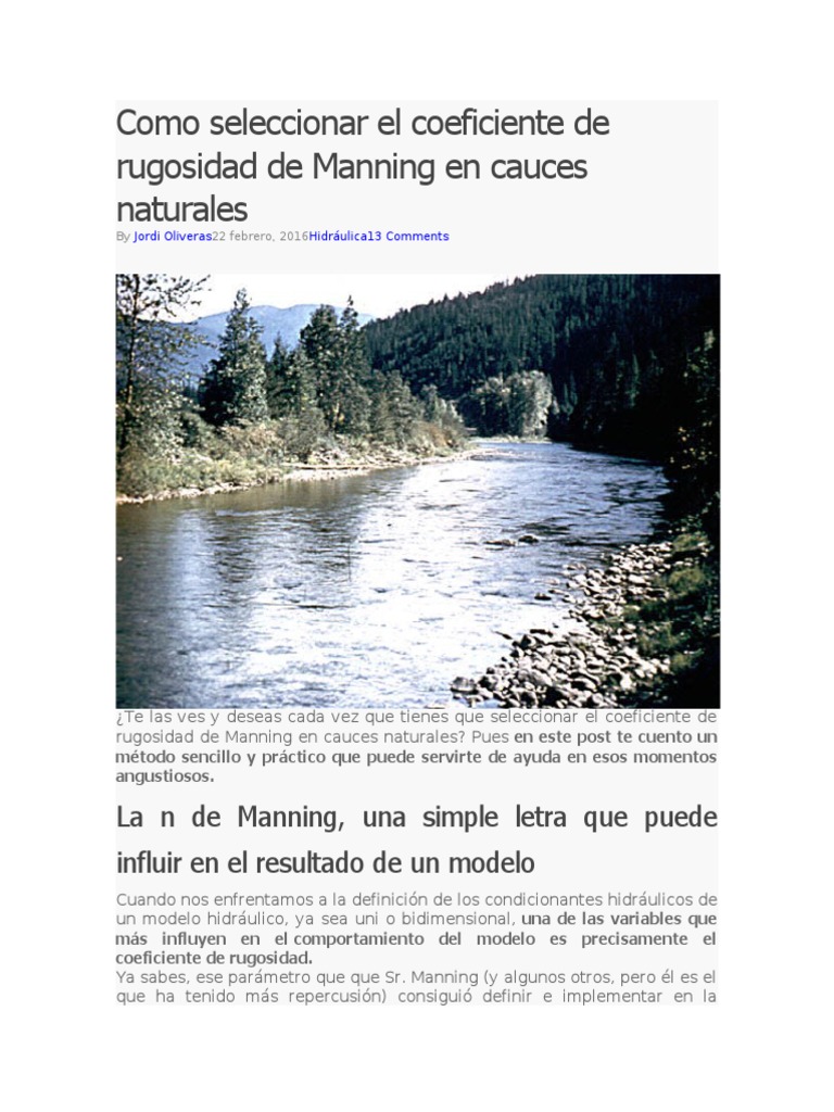 02 Como Seleccionar El Coeficiente De Rugosidad De Manning En Cauces