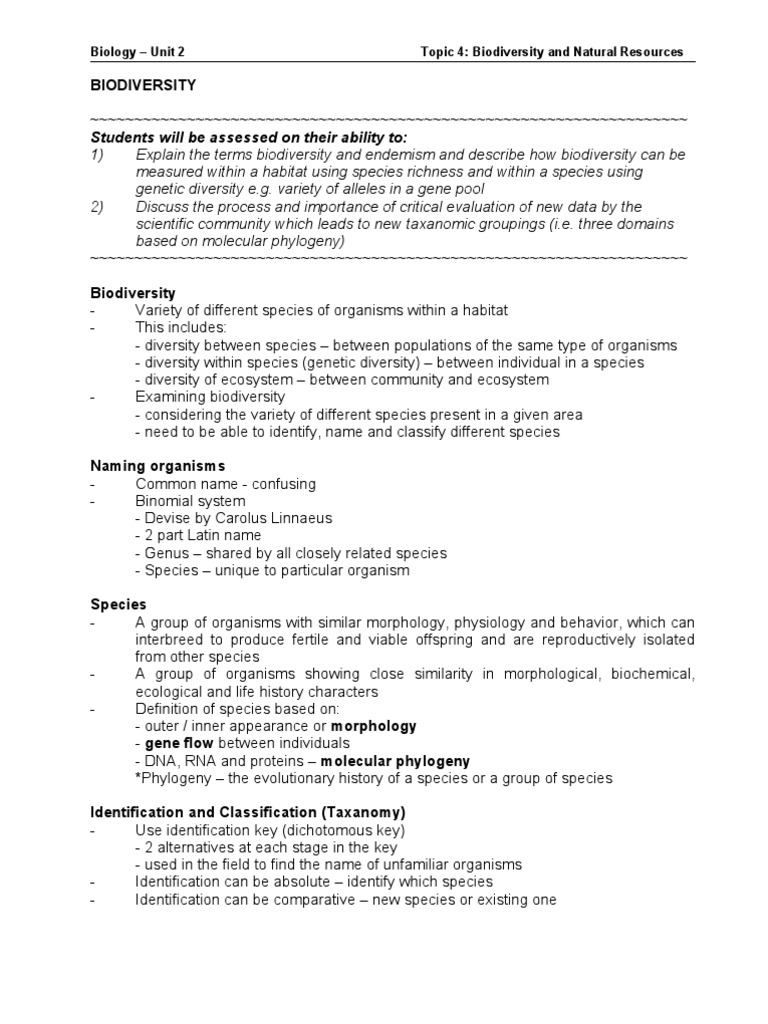 Biodiversity Notes | PDF | Species | Organisms
