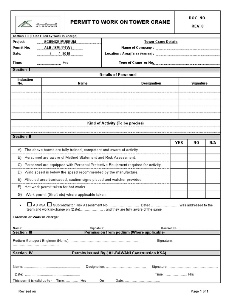 Permit To Work - Tower Crane | PDF | Business