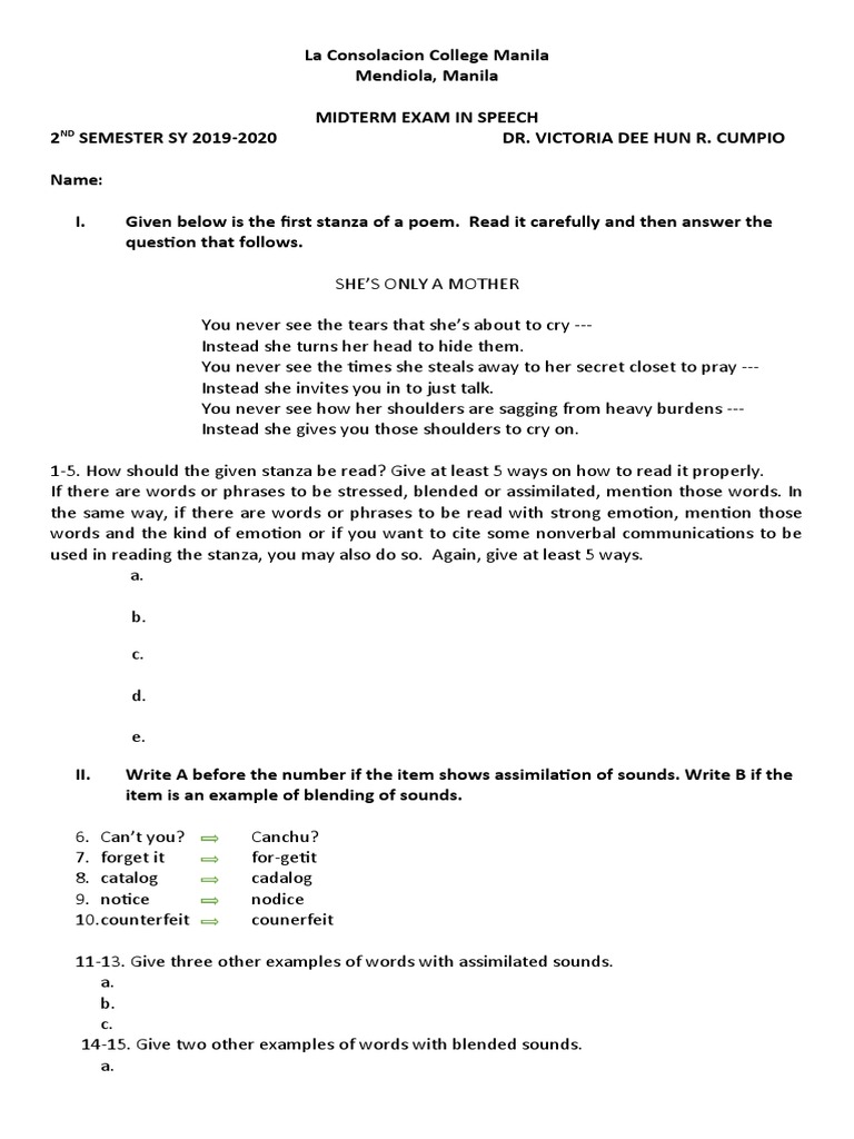 Speech Midterm Exam Guidelines | PDF
