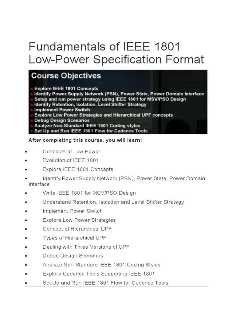 Fundamentals of IEEE 1801 Low-Power Specification Format: After Completing This Course, You Will ...