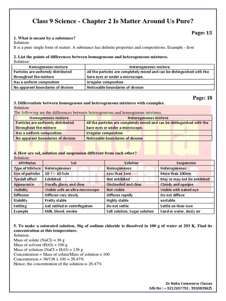 Class 9 Science - Chapter 2 Is Matter Around Us Pure PDF | PDF ...
