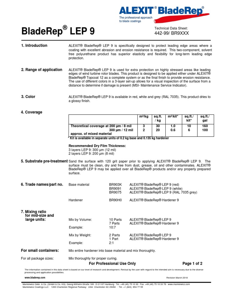 Br09 Tds Bladerep Lep 9 | PDF | Materials | Industrial Processes