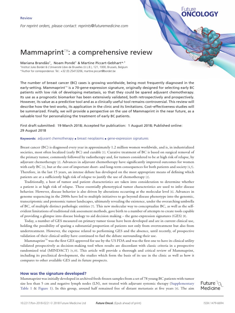 Mammaprint™ A Comprehensive Review | PDF | Diseases And Disorders ...