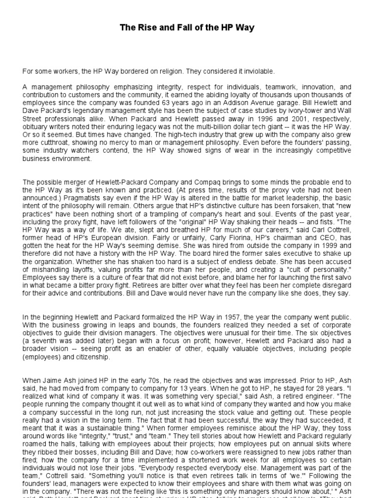 The Rise and Fall of The HP Way | PDF | Hewlett Packard | Layoff