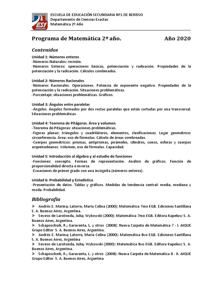 Programa 2do Matemática 2020 | PDF | Ciencia y matemáticas | Informática